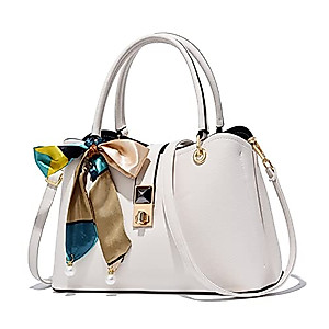Women's Top Handle Cross Body Handbag Middle Size Purse Durable Soft PU Leather Messenger Tote Bag for Ladies (White)