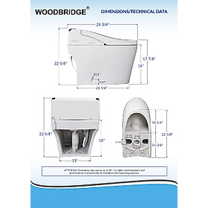 WOODBRIDGE B0960S Auto Flush, Auto Open & Auto Close, 1.28 GPF Single Flush Toilet with Intelligent Smart Bidet Seat and Wireless Remote Control, Chair Height