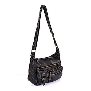 KARLA HANSON Charlotte Pre-Washed Women's Crossbody Hobo Organizer Bag (Black)