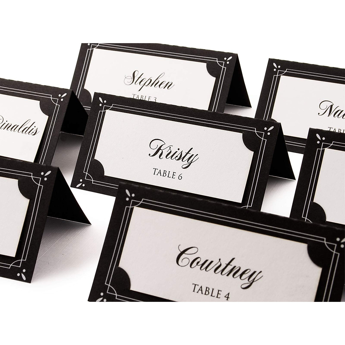 Summer-Ray 48 Double Layer Black & White Wedding Modern Place Cards Escort Cards Seating Cards