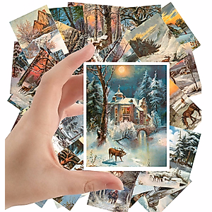 Large Stickers (24 pscs 2.5"x3.5" Each) Winter Rural Life Christmas Landscapes Vintage Art