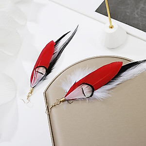 YINRIS Long Bohemian Pheasant Feathers Statement Earrings Handmade Natural Lightweight Feather Dangle Earrings for Women (ea000067) (Red&Black)