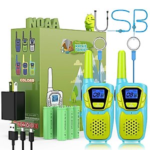 Topsung Walkie Talkies for Kids Adults Long Range Rechargeable 2 Pack, USB Walkie Talkies for Teen Girls Boys Age 3-12, NOAA 2 Way Radio Walkie Talkies for Family Camping Hiking Boating Fishing