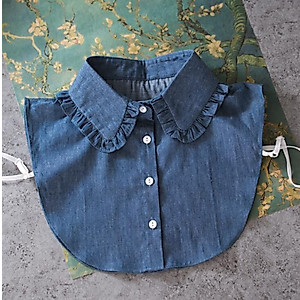 GUZOSJO Denim Detachable Collar Shirt,Dickey Half Blouse False Collar for Lady Girls