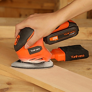 Yunirvana 20V Cordless Sander, Detail Sanders, 20Pcs Sandpapers,12000 RPM Sanders with Dust Collection System for Tight Spaces Sanding in Home Decoration, Battery and Charger Included