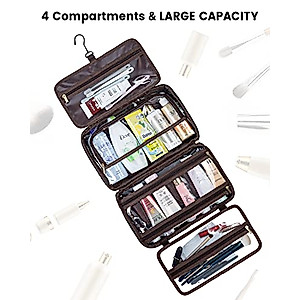 LOVEVOOK Travel Toiletry Bag for Women, Bathroom Toiletry Organizer with Hanging Hook, Large Makeup Case with Detachable Pocket, Perfect Cosmetic Traveling Essential for Full Sized, Beige-Brown