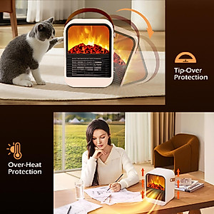 nediea Space Heater, Portable Heater with Realistic 3D Flame, 1000W PTC Ceramic Fast Heating, Quiet and Safe Electric Heaters for Indoor Use, Office, Bedroom and Desk