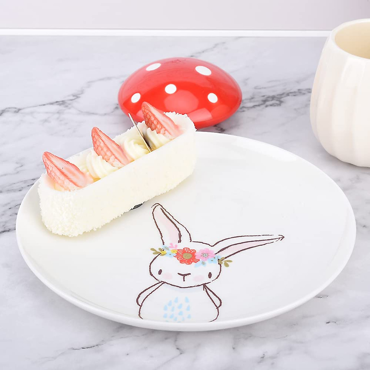 XinHuiGY Bunny Rabbit Ceramic plates,Dishes for Dessert Food Server dishes,8inch cute Dessert Cake Plate Set of 2, Tableware Crafts for Easter day,Wedding,mother's day