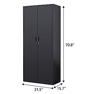 iCHENGGD Metal Storage Cabinet with 2 Door and 4 Adjustable Shelves, 70.8 inch Tall Steel Cabinet for Warehouse, Garage, Home, Office,Easy Assemble Required (Black)