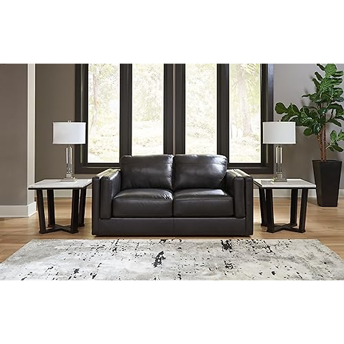 Signature Design by Ashley Amiata Modern Leather Match Loveseat with Non-skid Legs, Black