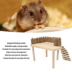 Hamster Platform, Small Pets Wooden Climbing Platform with Fence Ladder for Hamster Gerbil Mice Bird