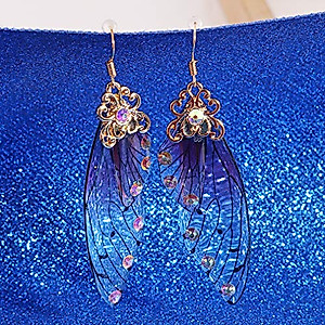 Iumer Imitation Cicada Wing Dangle Earring Hook Women Vintage Minimalist Party Wedding Long Drop Earring,red