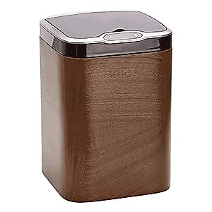 Trash Bin Trash Can Wastebasket Smart Trash Can Electric Induction Smart Square Solid Wood Trash Can with Pressure Ring for Home Garbage Can Waste Bin