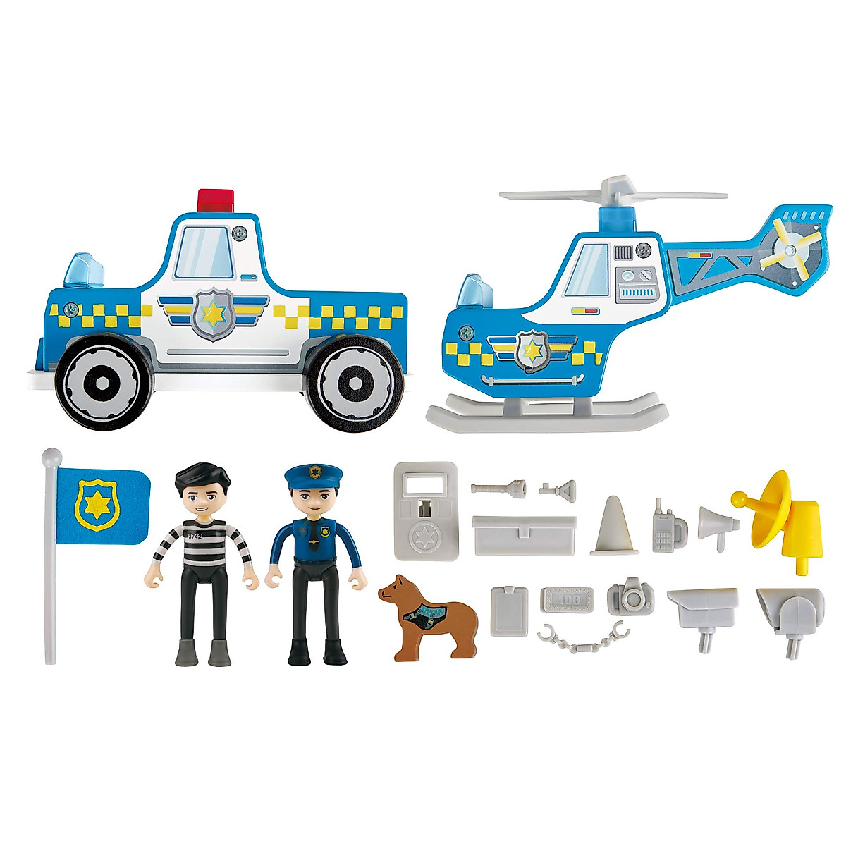 Hape Metro Police Station Play Toy Set with Sounds and Lights| 2-Level Wooden Pretend Play Toy with Action Figures and Accessories