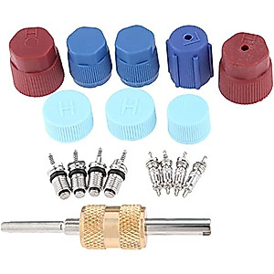 gohantee 17Pcs Air Conditioning Valve Core Kit Schrader Valve Cores Accessories A/C R12 R134a Refrigeration Valve Stem Core Rmover Tool HVAC System Seal Caps Kit