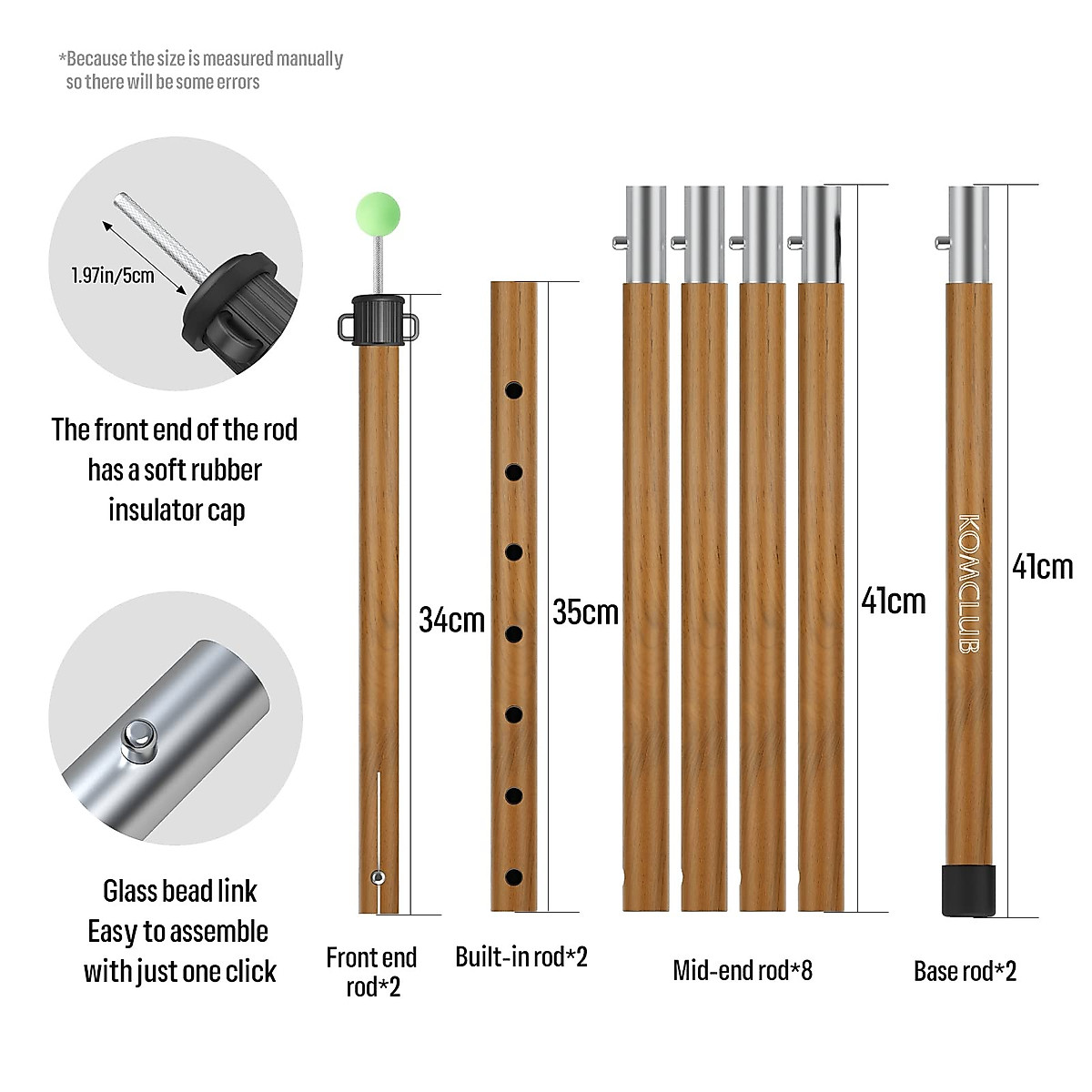 KOMCLUB Tent Poles Adjustable Lightweight Camping Tarp Poles 82.68" Aluminum Alloy Telescoping Solar sail Poles for Awning Canopy Tent Tarp Hiking Light Weight and Easy to Carry (Wood Grain Color)