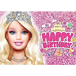 Barbie Backdrops for Girl Birthday Party Decorations Supplies, Barbie Theme Birthday Photo Background for Cake Table Decorations, Happy Birthday Barbie Banner, Polyester 7x5ft, Birthday Pink Barbie
