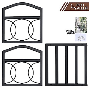 PHI VILLA 17 Inch Small Firewood Log Rack Indoor/Outdoor Steel Wood Storage Log Rack Bin Wood Holder Fireplace Accessories Circle Design, Black