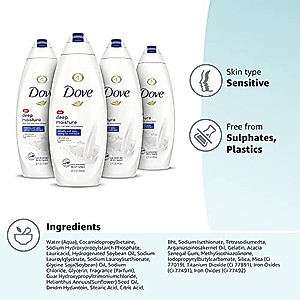 Dove Body Wash With Skin Natural Nourishers for Instantly Soft Skin and Lasting Nourishment Deep Moisture Sulfate Free 22 oz, 4 Count