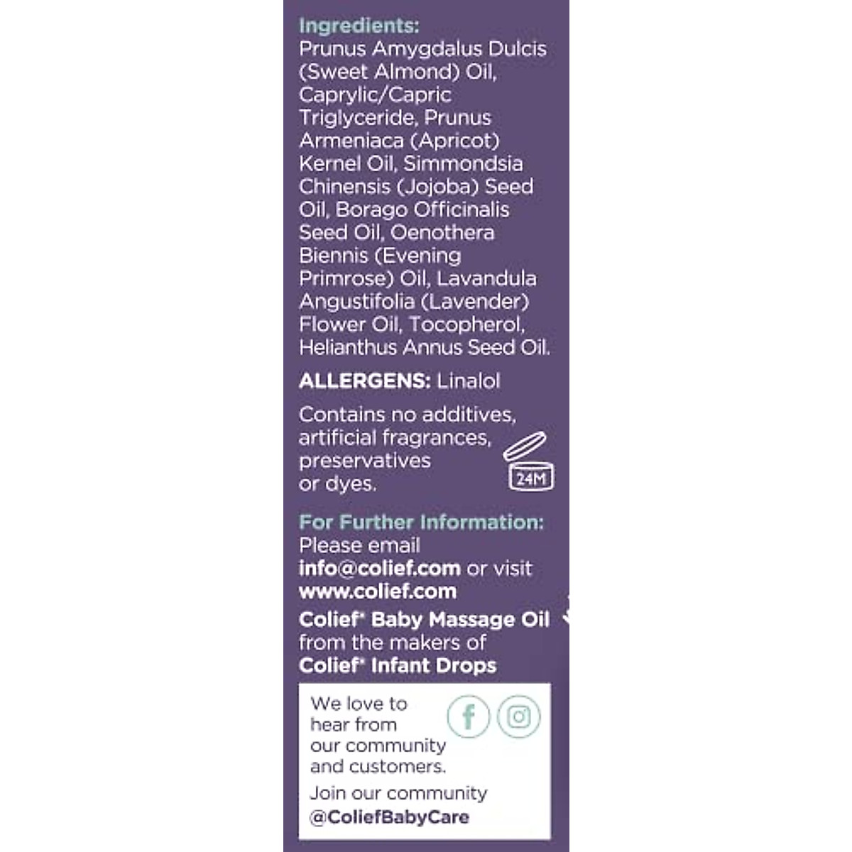 Colief Baby Massage Oil | Soothing Oil For Infants | Made With 100% Natural Ingredients Including Sweet Almond Oil, Lavender Oil, Jojoba & Vitamin E | Suitable For Babies 3+ Months | 3.38 Fl. Oz