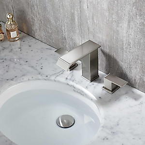 Skybathjoy Bathroom Faucet 3 Holes 8 Inch Two Handles Lavatory Vanity Sink Faucet Widespread Bathroom Sink Faucet, Waterfall Bathroom Sink Faucet with Pop up Drain&Supply Hoses