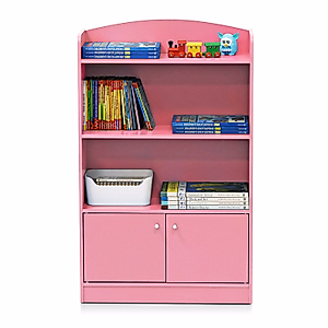 FURINNO 2 shelves Stylish Kidkanac Bookshelf With Storage Cabinet, Pink