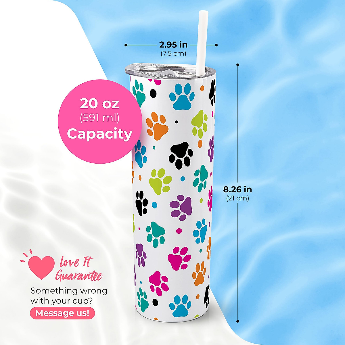Vacuum Insulated Stainless Steel Dog Skinny Tumbler with Straw - Coffee Mug with Lid - New Dog Owner - Dog Mom - Dog Items for Women - Dog Lovers - Cute Dog Mug - Dog Water Bottle - Mug for Dog Love