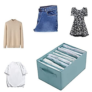 Wardrobe Clothes Organizer Foldable Jeans Drawer Organizer, Closet Organizers and Storage Box, Clothes Organizer for Folded Clothes, Jeans, Sweater, T-shirts (9 Grids, Blue，2Pack)