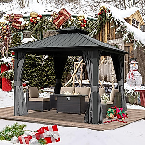 Domi 10' x 10' Hardtop Gazebo Outdoor Metal Gazebo with Galvanized Steel Double Roof Canopy, Curtains and Netting for Patio, Backyard, Deck, Lawn, Grey