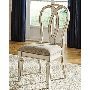 Signature Design by Ashley Realyn French Country Ribbon Back Dining Chair, 2 Count, Chipped White