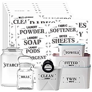 242 Pcs Laundry Room Organization Labels Printed Customizable Water Resistant Stickers with Perforation Line in Various Sizes for Bathroom Laundry Closet Farmhouse Containers Bins