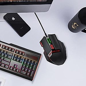 Yolispa USB Wired Mouse 10- Key Gaming Mouse with RGB Light 4- Level Adjustable DPI for Game Daily Office Work
