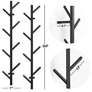GAWAMAY Vertical Coat Rack Wall Mount Set of 2, Black Modern Metal Coat Hanging Cowboy Hat Rack for Wall, Mounted Coat Hooks Organizer for Hallway Entryway Bedroom Living Room Home Decor (H-33.4")