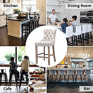 i-POOK Counter Height Bar Stools Set of 4, Velvet Upholstered Barstools with Button Tufted, Nailheads Trim and Solid Wood Legs, Full Back Bar Chairs for Kitchen Island Dining Room Pub Cafe, Beige