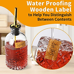 Coffee Syrup Dispenser Simple Small Glass Bottle 6 Pcs for Coffee Bar Accessories with Dust Lids Pour Spout, Glass Stopper, Cleaning Brush. Vanilla, Caramel, Syrup, Honey, Condiments Dispenser