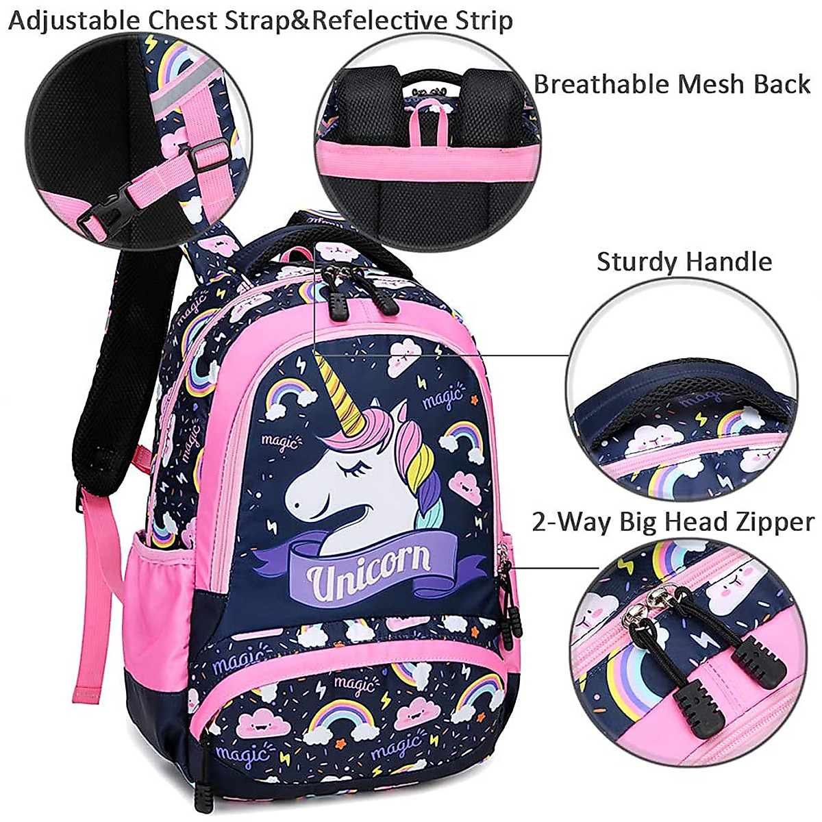Girls School Backpacks with Lunch Box Unicorn Backpack School bag 3 in 1 Bookbag Set for 8+ Years Old Elementary