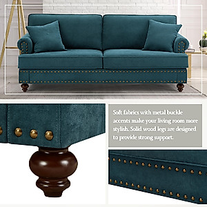 Wunlerlant 82" Modern Sofa Couch Chenille Upholstered Couches for Living Room 3 Seater Green Sofa Couch with Armrest & Wood Legs Big Comfy Sofa Couch with Deep Seats for Living Room Apartment Bedroom