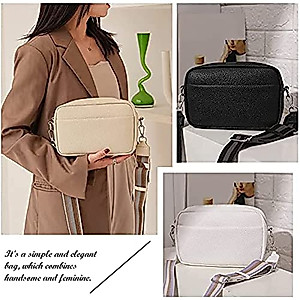 crossbody bags for women Camera Bag Wide Strap Leather Cross Body Bag, Ladies Handbag Small Shoulder bag (Off white)