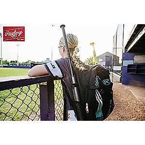 Rawlings Storm Girls Softball Bag - Sized for Youth Softball Backpack for Girls or TBall Bag – Holds Two Bats – Includes Hook to Hang on Fence - Black and Pink