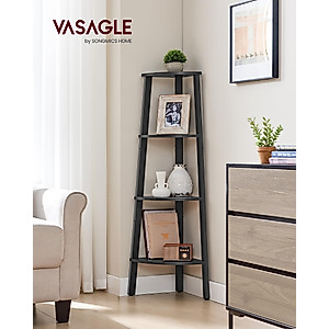 VASAGLE Corner Shelf Stand, 4-Tier Corner Bookshelf, Industrial Corner Ladder Shelf, Plant Stand Display Shelf for Living Room, Office, Kitchen, Charcoal Gray and Matte Black ULLS034B22