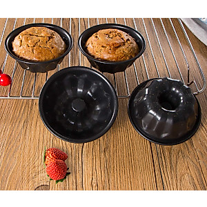 Webake 4 Inch Mini Fluted Tube Pans Nonstick Bakeware Set of 4 for Bundtlette, Angel Food Cake, Kugelhopf, Brownie