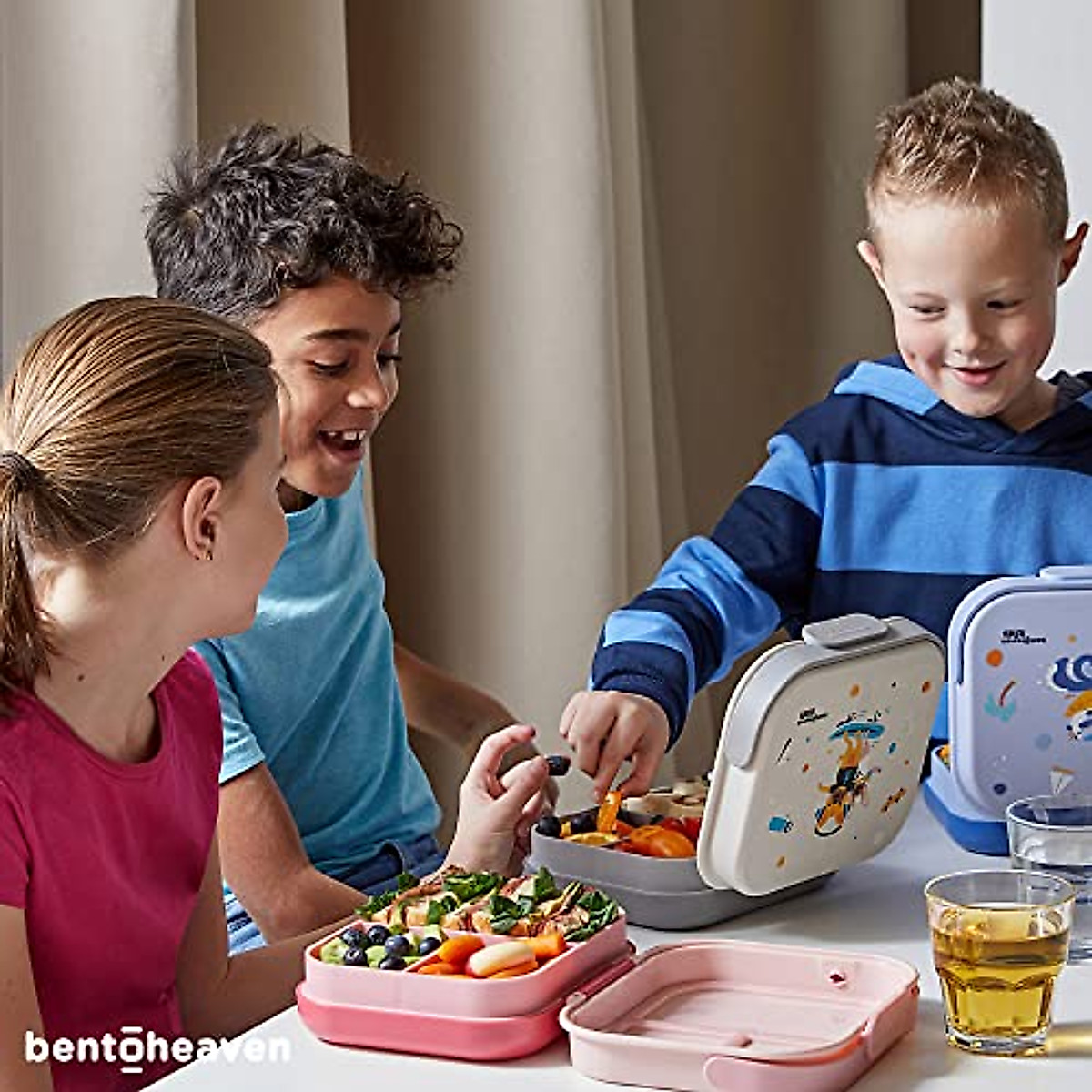 Bentoheaven Premium Bento Lunch Box for Kids, 9 Designs, Leak-proof 3-4 Compartments, Divider, Ideal size 30oz, Microwave/Dishwasher Safe Kids Bento Box (Loncheras Para Niños/Niñas)[Ocean Blue]
