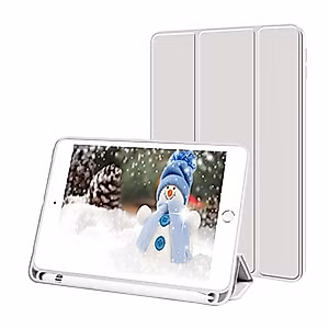 Aoub Case for iPad Mini 5 2019 with Pencil Holder, Slim Lightweight Trifold Stand Smart Cover, Soft TPU Back Cover Case for iPad Mini 5th Generation 7.9 inch, Auto Sleep/Wake (Gray White)