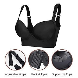 miscloder Women's Filifit Sculpting Uplift Bra Fashion Deep Cup Bra Full Back Coverage Hide Fat Smooth Bra Push Up Sports Bra (b, Black, 38B)