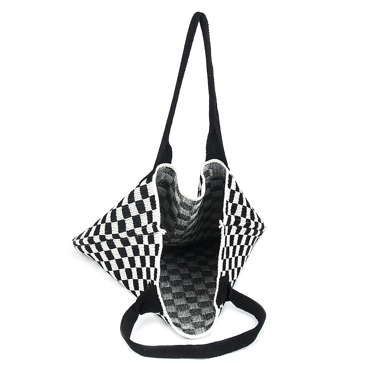 Stizimn Crochet Bags for Women Summer Beach Tote Bag Large Capacity Shoulder Bag Aesthetic Hobo Bag Knit Bag Hippie Bag (Black-C)