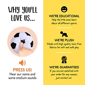 Plush Creations Talking Sports Plush Bag with 4 Talking Soft Plush Balls. Sport Set Includes Plush Sports Bag Plush Basketball Plush Baseball Plush Soccer Ball and Plush Football