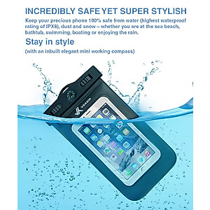Voxkin Premium Quality Universal Waterproof Case with Armband, Compass, Lanyard - Best Water Proof, Dustproof, Snowproof Pouch Bag for iPhone 12 Pro Max, 12 Mini, S21 Ultra, S20, OnePlus 8, Pixel 5