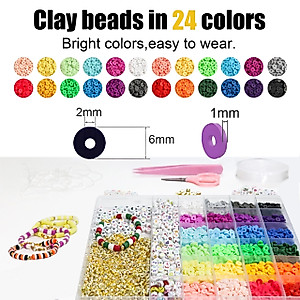 YMSDZHL 6000+PCS Clay Beads Bracelet Making Kit,24 Color DIY Flat Preppy Beads for Friendship Jewelry Making,Polymer Heishi Beads with Charms Gifts for Teen Girls Crafts for 8-12