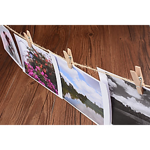 COOLAKE Clothes Pins Wooden 1.38 Inch 100 Pack Mini Photo Paper Peg Pin Clips with Jute Twine 100 Feet for Pictures Strings Clothes Pins Art Craft Photo Hanging