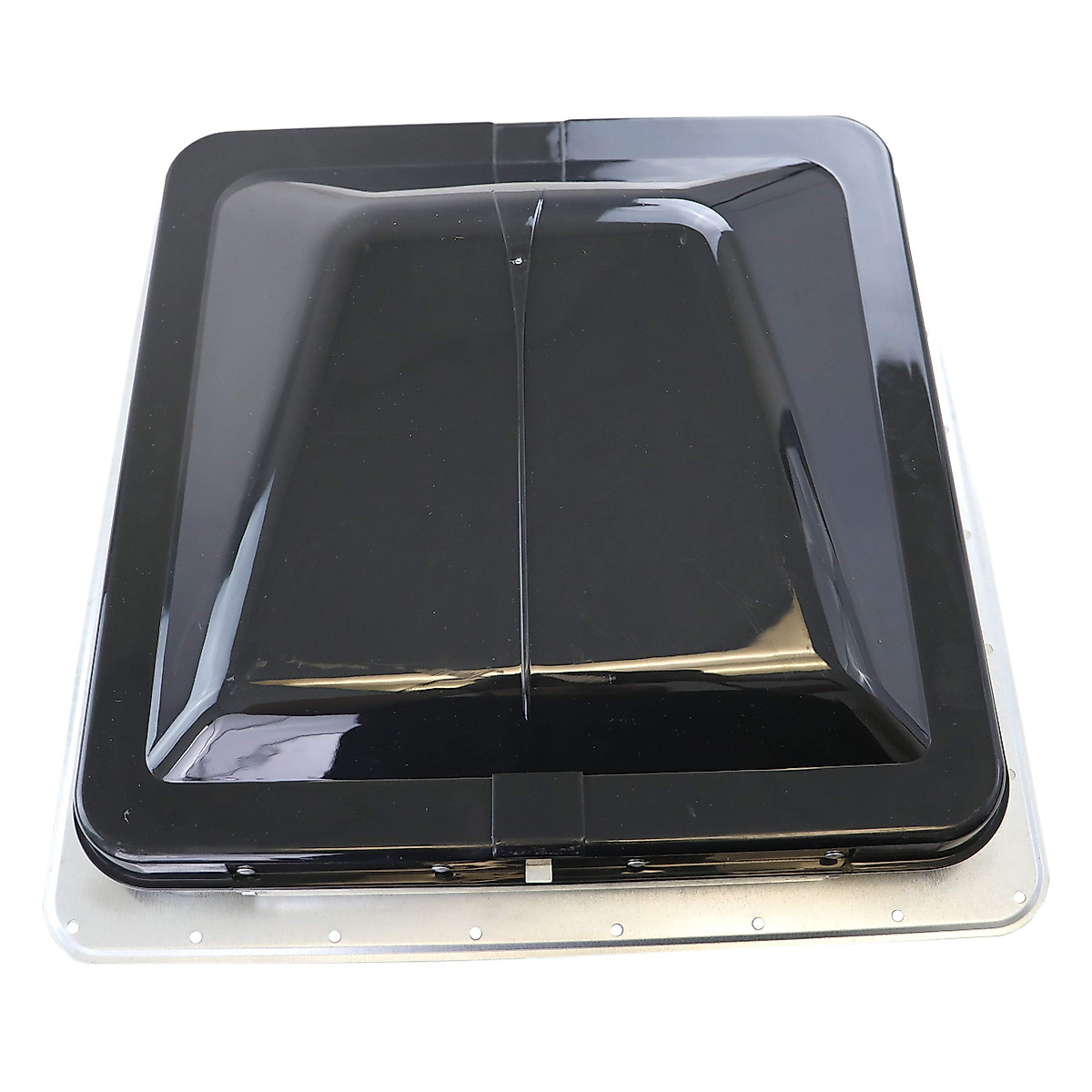 Class A Customs 14" RV Roof Vent 12 Volt Powered Fan with SMOKE Wedge Style Lid - 1” Garnish Ring - Putty and Screws | 74112A-PS